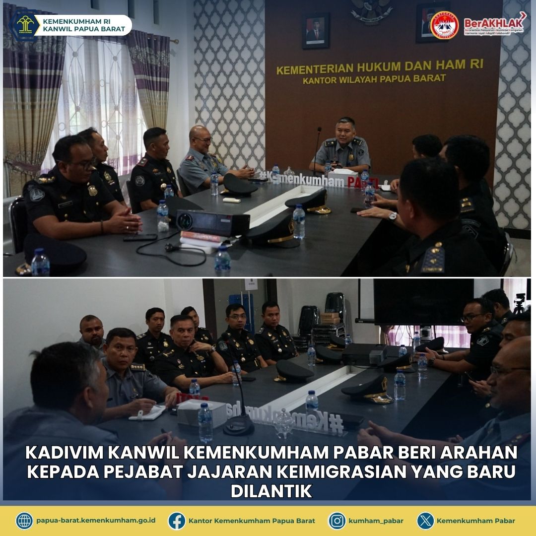 KADIVIM KANWIL KEMENKUMHAM PABAR BERI ARAHAN KEPADA PEJABAT JAJARAN KEIMIGRASIAN YANG BARU DILANTIK
