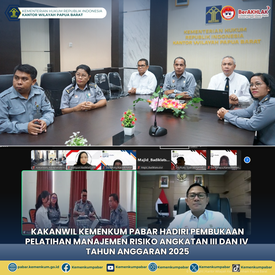 Kakanwil Kemenkum Pabar Hadiri Pembukaan Pelatihan Manajemen Risiko Angkatan III Dan IV Tahun ...